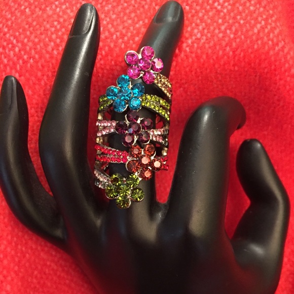 Jewelry | Multi Color Crystal Flower Knuckle Ring | Poshmark